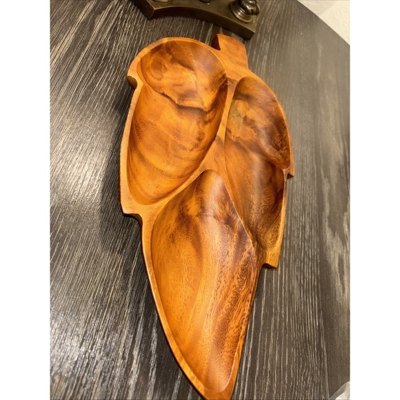 Dining | Genuine Monkey Pod Wood Leaf Shaped Tray Divided Hand Crafted ...